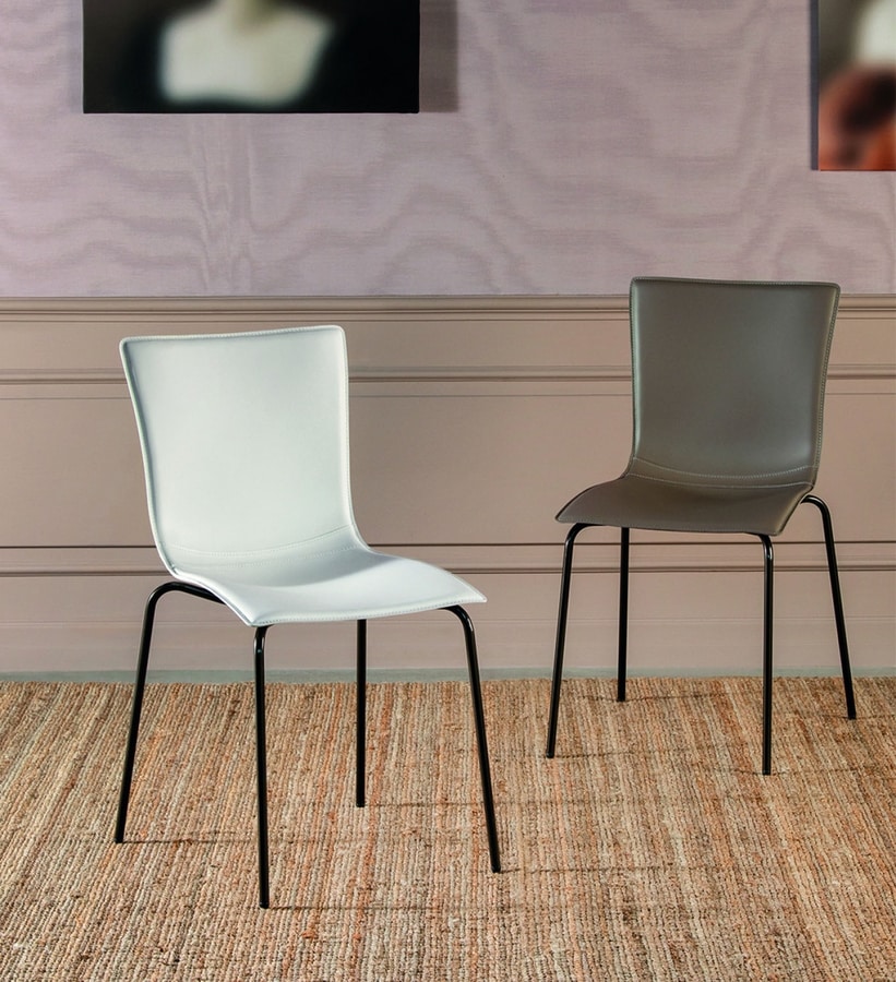 Stackable metal chair, leather upholstery | IDFdesign