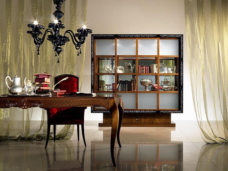 Library display cabinet with sliding doors, inlaid wood | IDFdesign
