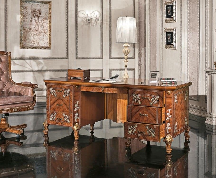 Classic luxury desk in veneered wood, for Home use | IDFdesign