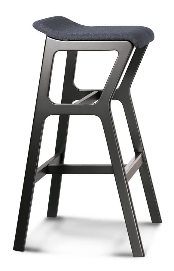 Stool in beech, asymmetrical structure, padded seat | IDFdesign